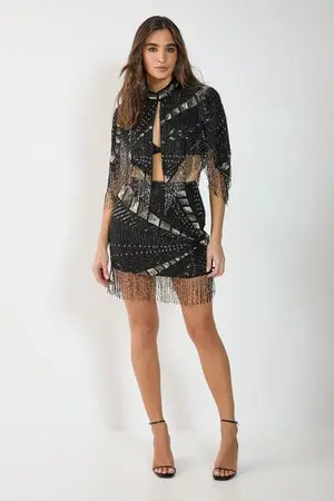 Nasty Gal Panelled Tassel Sequin Mini Skirt
