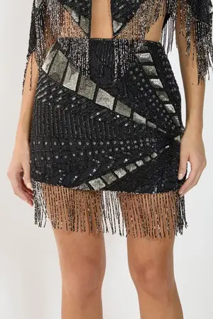 Nasty Gal Panelled Tassel Sequin Mini Skirt - Black