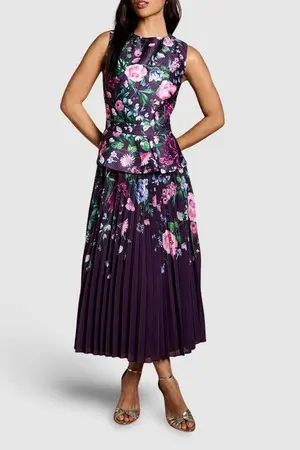 Coast Structured Print Pleated Midi Dress