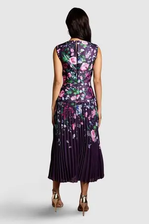 Coast Floral Print Pleated Midi Dress