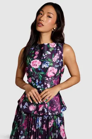Coast Floral Print Pleated Midi Dress