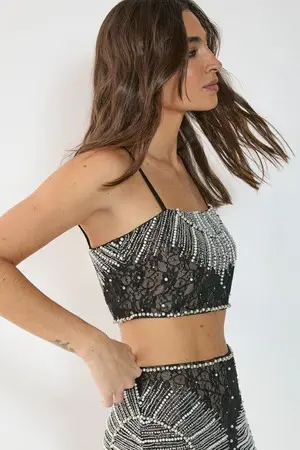 Nasty Gal Lace Strappy Sequin Crop Top