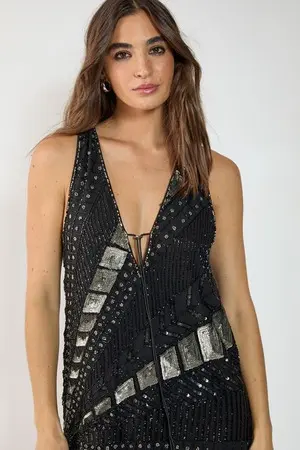 Nasty Gal Sequin Plunge Mini Dress