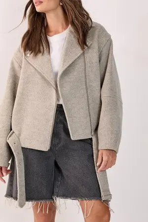 Nasty Gal Oversized Brushed Belted Biker Jacket