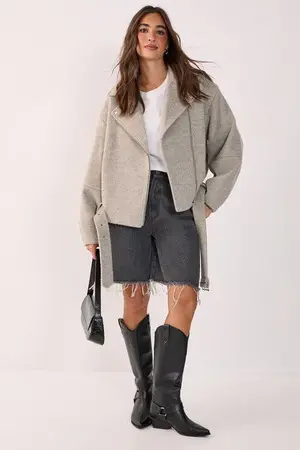 Nasty Gal Oversized Brushed Belted Biker Jacket