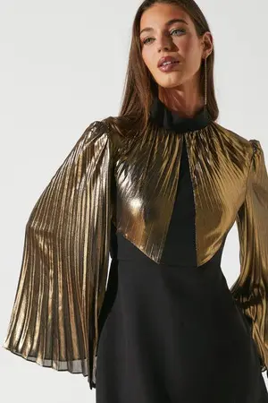 Coast Metallic Pleated Sleeve Mini Dress