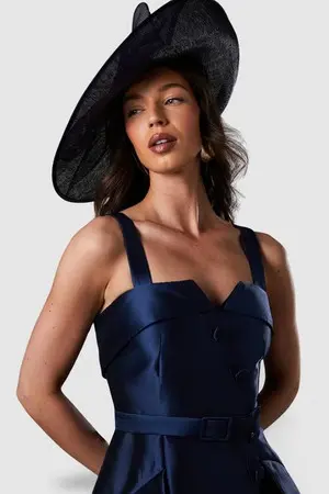 Coast Lisa Twill Volume Belted Midi Dress - Navy