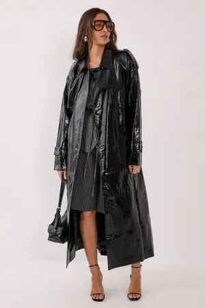 Nasty Gal High Shine Vinyl Trench Coat - Black