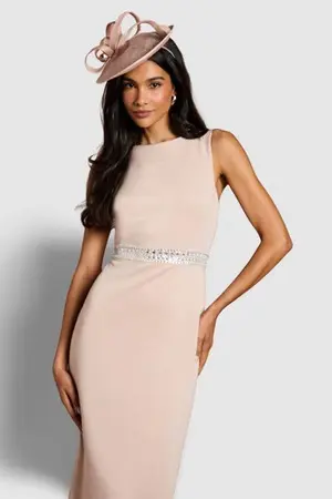 Coast Embellished Waist Ponte Midi Dress