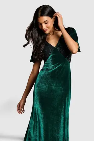 Coast Velvet Lace Mix Short Sleeve Midi Dress
