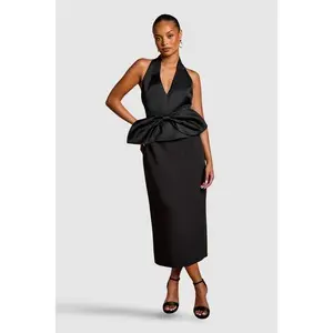 Coast Petite Halter Satin Column Midi Dress - Black