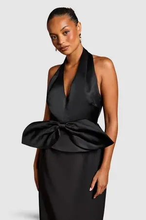 Coast Petite Halter Satin Column Midi Dress - Black