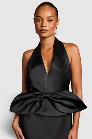 Coast Petite Halter Satin Column Midi Dress - Black