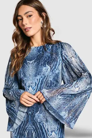 Coast Flared Sleeve Animal Print Midi Dress