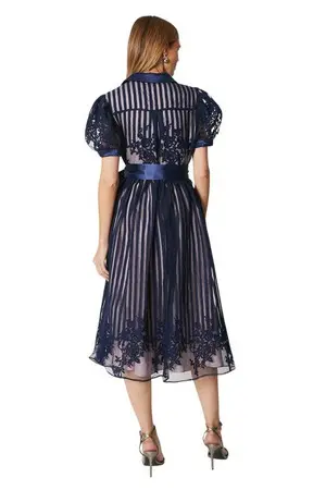 Coast Stripe Organza Puff Sleeve Shirt Dress