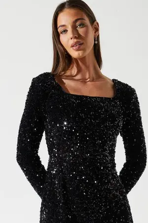 Coast Sequin Feather Hem Party Midi Dress