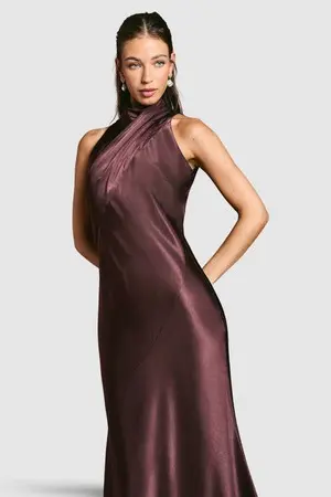 Coast Satin High Neck Fishtail Maxi Dress