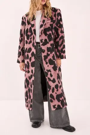 Nasty Gal Leopard Print Wool Blend Tailored Coat