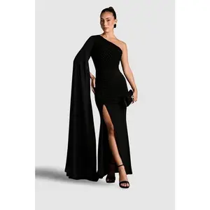Coast One Shoulder Ruched Maxi Dress With Cape Effect