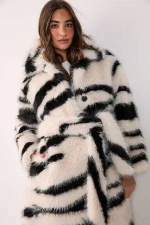 Nasty Gal Faux Fur Collared Longline Coat