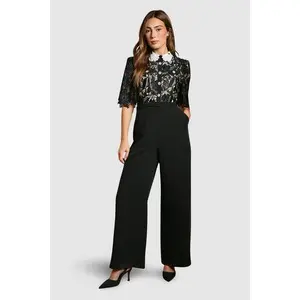 Coast Lace Shirt Short Sleeve Jumpsuit - Mono