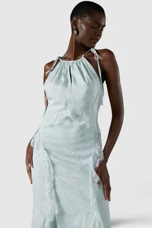 Coast Jacquard Halter Neck Frill Maxi Dress