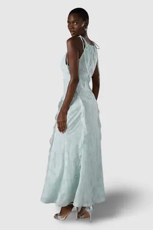 Coast Jacquard Halter Neck Frill Maxi Dress
