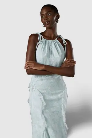 Coast Jacquard Halter Neck Frill Maxi Dress