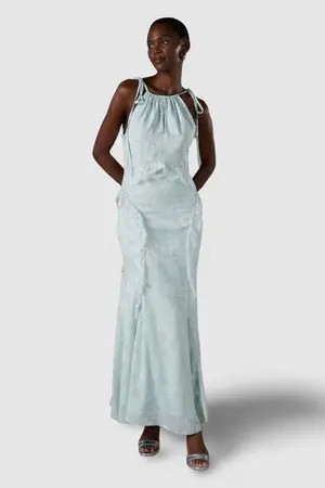 Coast Jacquard Halter Neck Frill Maxi Dress - Mint