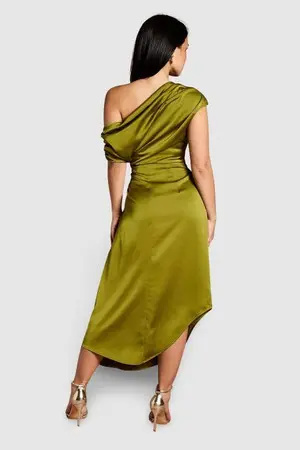 Coast Petite Satin One Shoulder Midi Dress - Olive