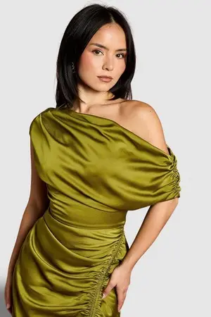 Coast Petite Satin One Shoulder Midi Dress - Olive