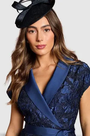 Coast Lace Wrap Top Pleat Tux Midi Dress - Navy