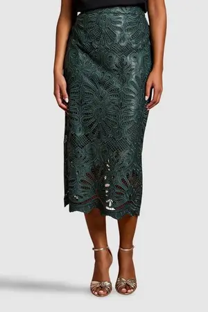 Coast Petite Pu Lace Midi Skirt - Emerald