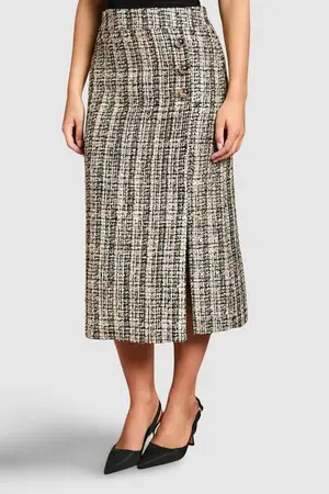 Coast Sequin Tweed Midi Skirt - Mono