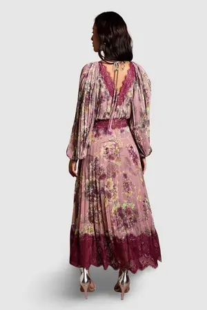 Coast Pleated Lace Trim Midaxi Dress