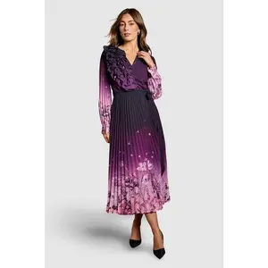 Coast Floral Corsage Wrap Pleated Midi Dress - Mauve