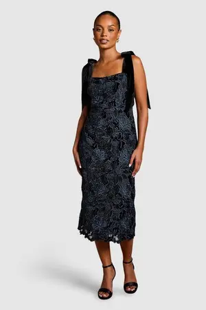 Coast Petite Velvet Lace Tie Shoulder Dress - Black
