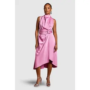 Coast Petite Satin Twist Waist Midi Dress