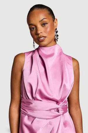 Coast Petite Satin Twist Waist Midi Dress