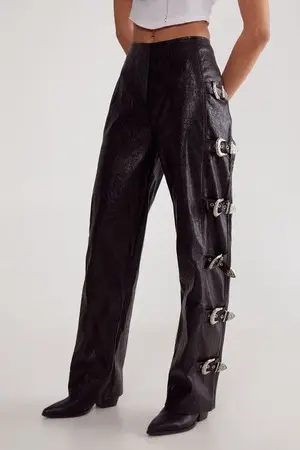 Nasty Gal Faux Leather Buckle Detail Wide-leg Pants - Black