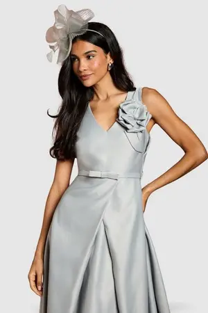 Coast Structured Satin 3d Corsage Midi Dress