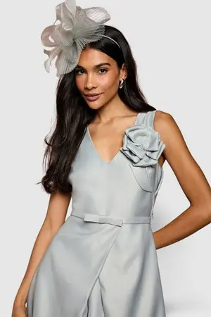 Coast Structured Satin 3d Corsage Midi Dress