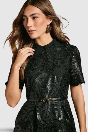Coast Pu Lace Belted Midi Dress