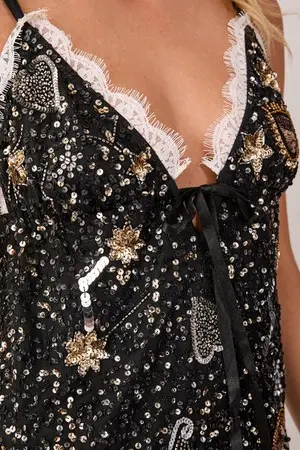 Nasty Gal Tattoo Heart Embellished Mini Dress With Lace Trim