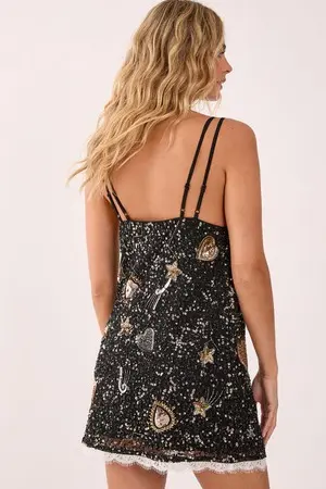 Nasty Gal Tattoo Heart Embellished Mini Dress With Lace Trim