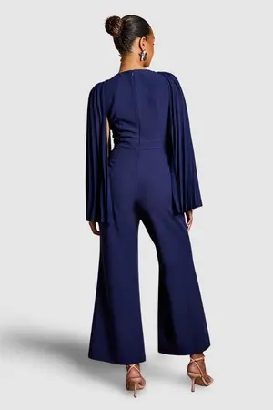 Coast Petite V-neck Pleated Jumpsuit - Navy