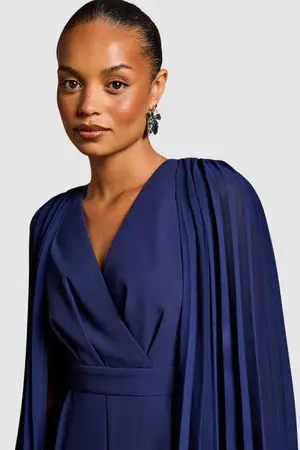 Coast Petite V-neck Pleated Jumpsuit With Wide Leg - Navy