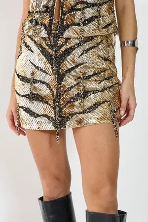 Nasty Gal Tiger Hand Embellished Tasseled Sequin Mini Skirt