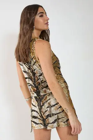 Nasty Gal Tiger Hand Embellished Tasseled Sequin Mini Skirt