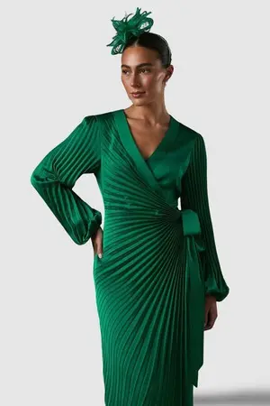 Coast Satin Pleated Wrap Dress
